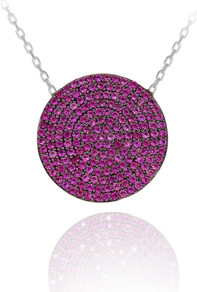 Takı Boom Fuşya Taşlı Yuvarlak Gümüş Kolye Takı Boom Fuşya Taşlı Yuvarlak Gümüş Kolye