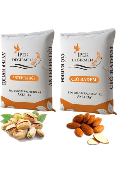 Ipek Değirmen Çiğ Badem 500 gr + Antep Fıstığı 500 gr Lüks Kuruyemiş