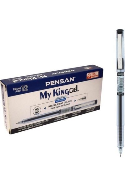 Pensan 6405 My King Gel 0.5 mm Iğne Uç Metal Klips Kalem 12'li Siyah Pensan 6405 My King Gel 0.5 mm Iğne Uç Metal Klips Kalem 12'li Siyah