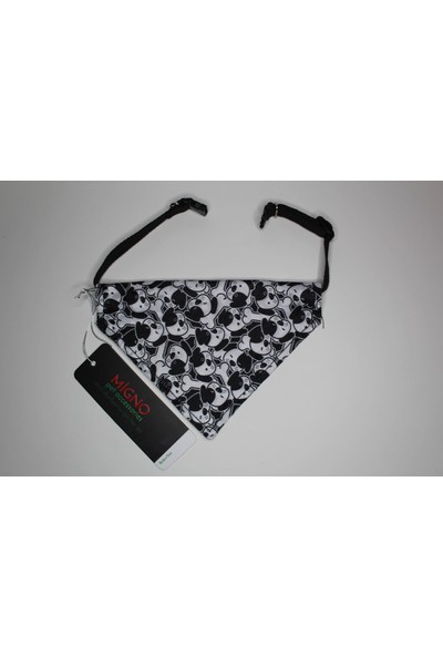 Migno Siyah Renk Köpek Desenli Tasmalı Bandana L 35/50 cm