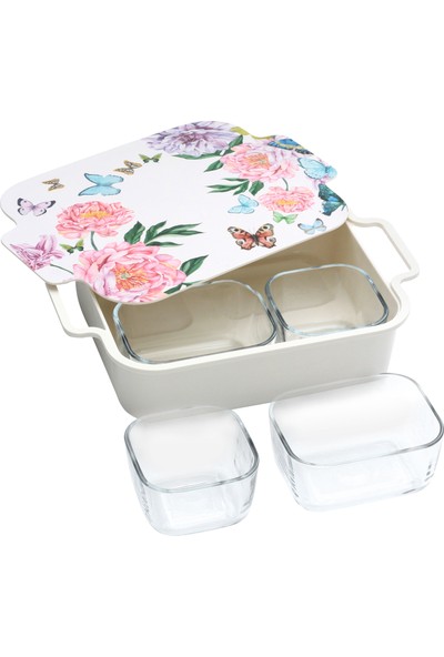 Lotus 4'lü Melamin Kapaklı Cam Kahvaltılık 30X21 cm Lotus 4'lü Melamin Kapaklı Cam Kahvaltılık 30X21 cm