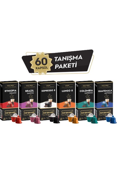 Armoni Coffee Nespresso Uyumlu Kapsül Kahve 6 Lı Set 60 Kapsül Armoni Coffee Nespresso Uyumlu Kapsül Kahve 6 Lı Set 60 Kapsül