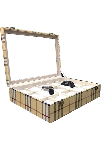 Sultan's Ekose Cilt Ahşap, Üzeri Cam Saat Kutusu