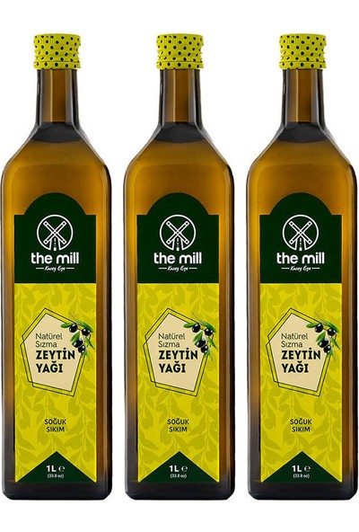 The Mill Yüksek Kalite Natürel Sızma Zeytinyağı Cam Şişe 3 x 1 Litre (Toplam 3 Litre) The Mill Yüksek Kalite Natürel Sızma Zeytinyağı Cam Şişe 3 x 1 Litre (Toplam 3 Litre)