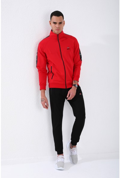 Tommy Life Kırmızı-Siyah Erkek Dik Yaka Şerit Baskılı Standart Kalıp Manşetli Eşofman Takımı-85150 Tommy Life Kırmızı-Siyah Erkek Dik Yaka Şerit Baskılı Standart Kalıp Manşetli Eşofman Takımı-85150