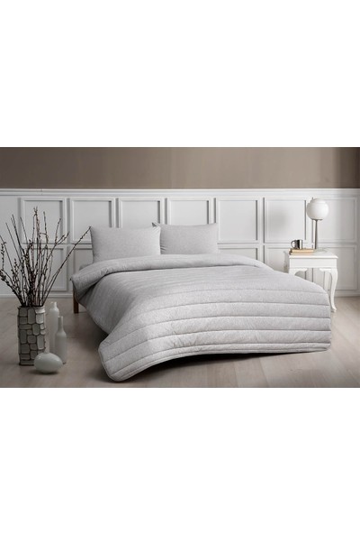 Taç Jersey Gri Natura Çift Kişilik Yorgan Seti