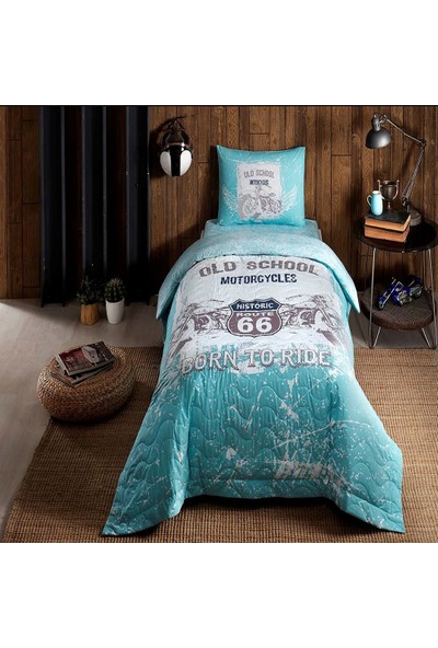 Taç Route Mavi Tek Kişilik Kapitoneli Nevresim Takımı