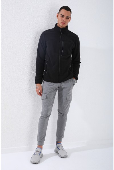 Tommy Life Siyah Erkek Cepli Fermuarlı Sweatshirt Slim Fit Dik Yaka Polar-87890
