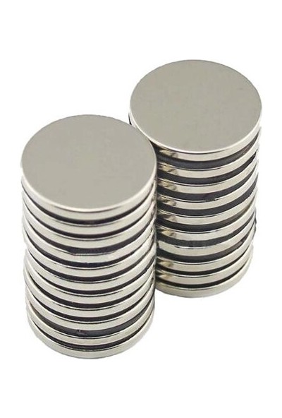 Mıknatıs Market 5 Adet 20 x 2 mm Yuvarlak Güçlü Neodyum Mıknatıs Çap 20 mm Kalınlık 2 mm