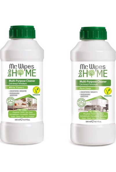 Farmasi Mr. Wipes Konsantre Çok Amaçlı Temizleyici White Flowers( Çiçek Kokulu ) + Pure Soap ( Sabun Kokulu ) 500 ml x 2'li Farmasi Mr. Wipes Konsantre Çok Amaçlı Temizleyici White Flowers( Çiçek Kokulu ) + Pure Soap ( Sabun Kokulu ) 500 ml x 2'li