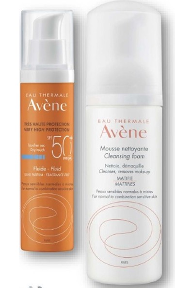 Avene Fluide Spf 50 Güneş Kremi 50 ml + Avene Temizleme Köpüğü 150 ml Avene Fluide Spf 50 Güneş Kremi 50 ml + Avene Temizleme Köpüğü 150 ml