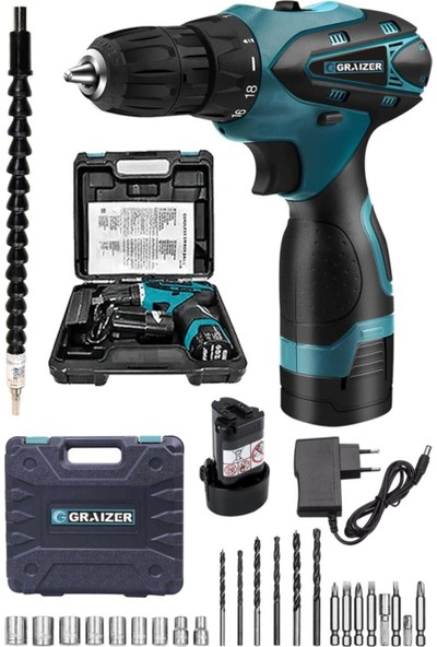 Graizer Sjj Titan 32 V Sjs Çift Metal Şanzuman Çift Akülü Şarjlı Vidalama Matkap + 24 Parça Set Mavi Graizer Sjj Titan 32 V Sjs Çift Metal Şanzuman Çift Akülü Şarjlı Vidalama Matkap + 24 Parça Set Mavi