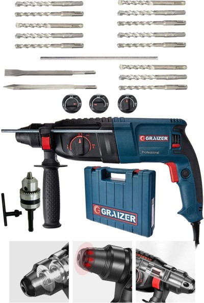 Graizer Sca 3000 W Kırıcı Delici Hilti Matkap Metal Şanzumanlı ++ 15 Adet Uç ++Yedek Mandren Graizer Sca 3000 W Kırıcı Delici Hilti Matkap Metal Şanzumanlı ++ 15 Adet Uç ++Yedek Mandren