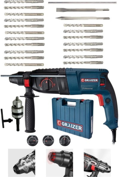 Graizer Sca 3000 W Kırıcı Delici Hilti Matkap Metal Şanzumanlı ++ 20 Adet Uç ++Yedek Mandren Graizer Sca 3000 W Kırıcı Delici Hilti Matkap Metal Şanzumanlı ++ 20 Adet Uç ++Yedek Mandren