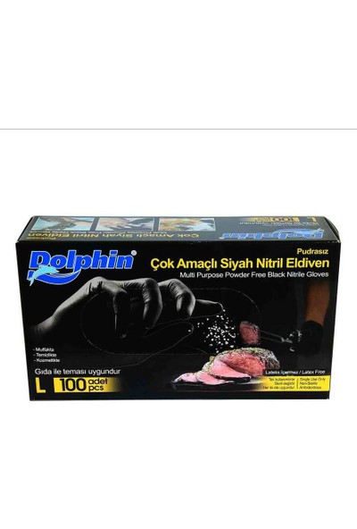 Dolphin Pudrasız Siyah Nitril Eldiven ( L Beden) Dolphin Pudrasız Siyah Nitril Eldiven ( L Beden)