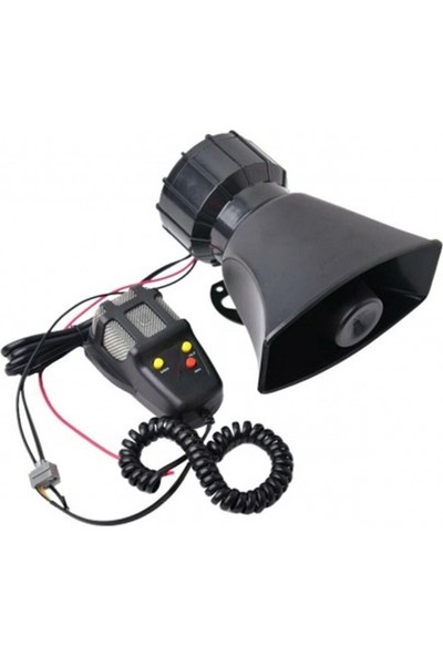 Carub Siren 12V Elektronik Mikrofonlu Büyük Siyah