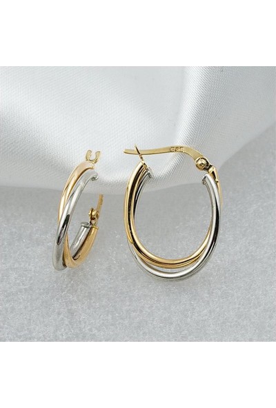 Iki Renkli 14 Ayar Altın Halka Küpe