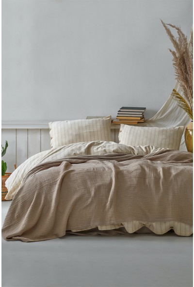 Berolige 4 Kat Müslin Pamuklu Battal Pike - Yatak Örtüsü - Yastıksız Cappucino Berolige 4 Kat Müslin Pamuklu Battal Pike - Yatak Örtüsü - Yastıksız Cappucino