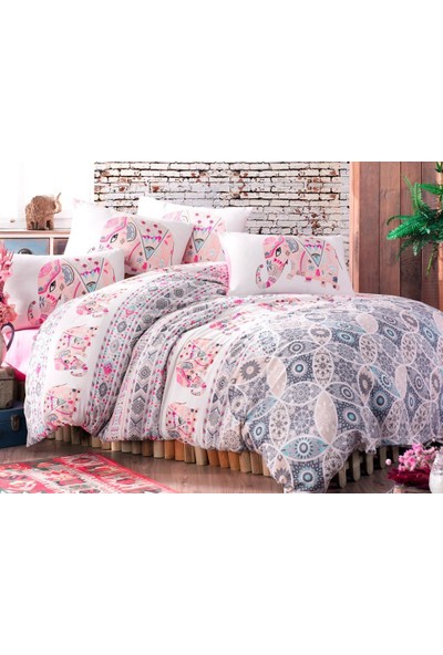Çeyiz Diyarı Elephant Çift Kişilik Uyku Seti Pembe Beyaz