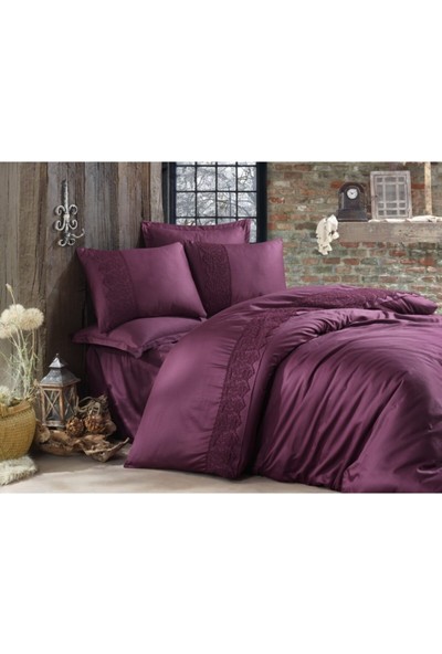 Clasy Saten Butik Çift Kişilik Nevresim Takımı Giza V5 Mor