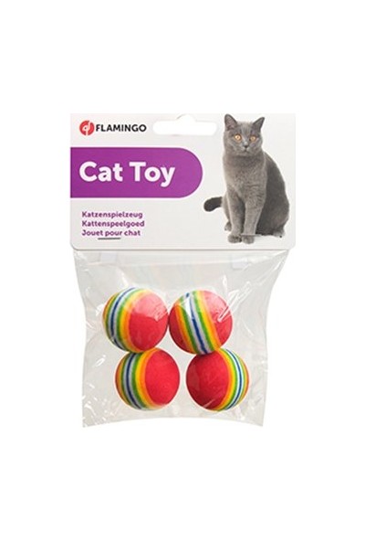 Flamingo Gökkuşağı Top Kedi Oyuncağı 4 cm 4 Lü Paket