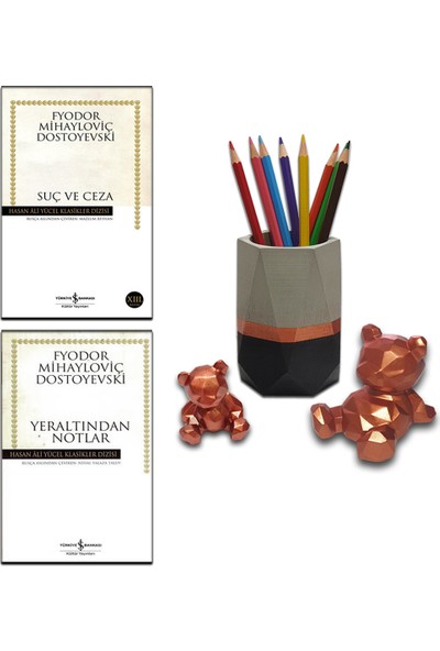 Suç ve Ceza + Yeraltından Notlar - Fyodor Mihayloviç Dostoyevski 2 Kitap Seti + Betonsu Tasarım Geometrik Beton Kalemlik + 2li Beton Ayıcık Seti (Bakır Renk) Suç ve Ceza + Yeraltından Notlar - Fyodor Mihayloviç Dostoyevski 2 Kitap Seti + Betonsu Tasarım Geometrik Beton Kalemlik + 2li Beton Ayıcık Seti (Bakır Renk)