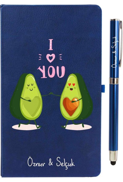 Hediye Rengi İsme Özel Defter Kalem Seti Lacivert I Love You Avokado Hediye Rengi İsme Özel Defter Kalem Seti Lacivert I Love You Avokado