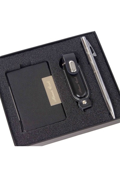 Hediye Rengi İsme Özel Kartvizitlik Usb Ve Tükenmez Kalem Seti Siyah Hediye Rengi İsme Özel Kartvizitlik Usb Ve Tükenmez Kalem Seti Siyah