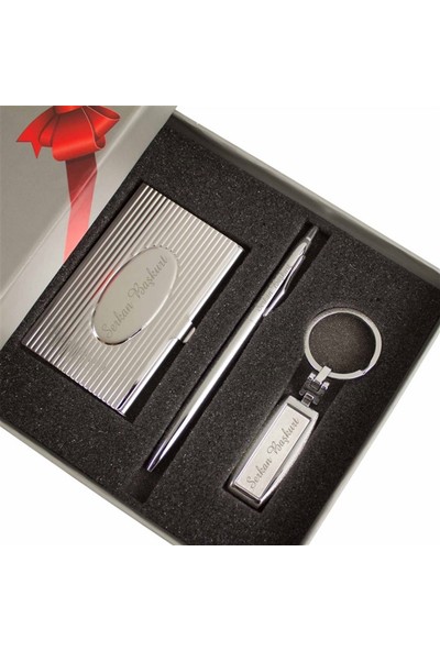 Hediye Rengi İsme Özel Lüx Kartvizitlik Anahtarlık Ve Kalem Seti Silver Hediye Rengi İsme Özel Lüx Kartvizitlik Anahtarlık Ve Kalem Seti Silver