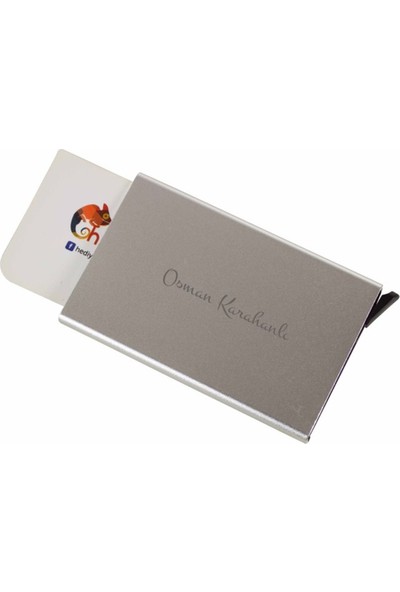 Hediye Rengi İsme Özel Metal Kaplamalı Bas Çek Akıllı Kartvizitlik​ Silver