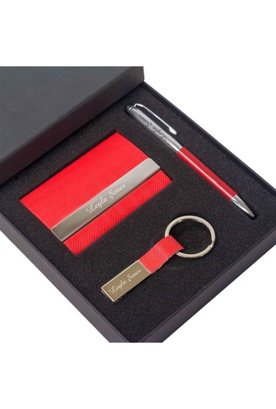Hediye Rengi İsme Özel Premium Kartvizitlik Anahtarlık Ve Tükenmez Kalem Seti Kırmızı Hediye Rengi İsme Özel Premium Kartvizitlik Anahtarlık Ve Tükenmez Kalem Seti Kırmızı