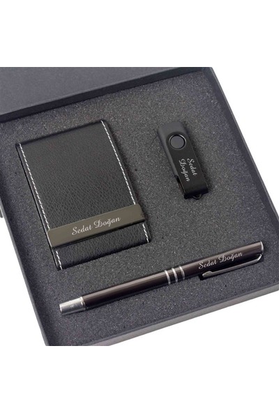 Hediye Rengi İsme Özel Siyah Kartvizitlik Usb Ve Tükenmez Kalem Seti Hediye Rengi İsme Özel Siyah Kartvizitlik Usb Ve Tükenmez Kalem Seti