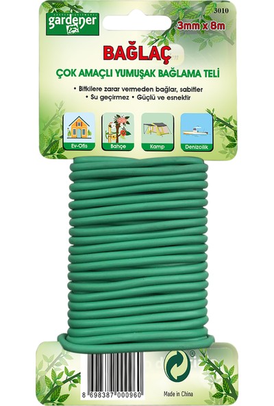 Gardener 3010 Bağlaç Çok Amaçlı Yumuşak Bağlama Teli - 3mm - 8Mt.