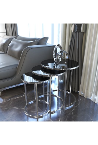 Pukka Sehpa Gümüş Zigon Sehpa Füme Aynalı