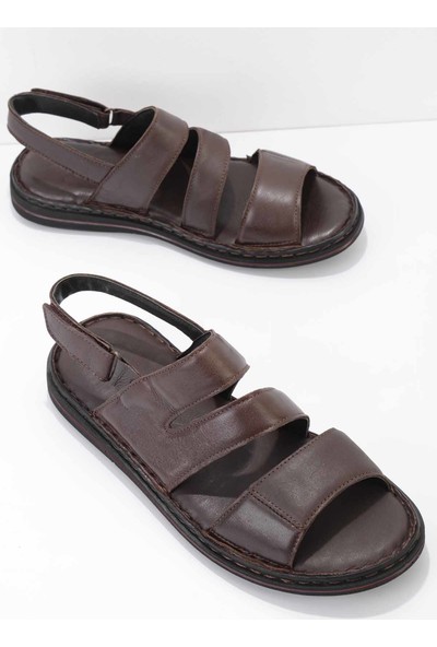 Bambi Siyah Hakiki Deri Erkek Sandalet