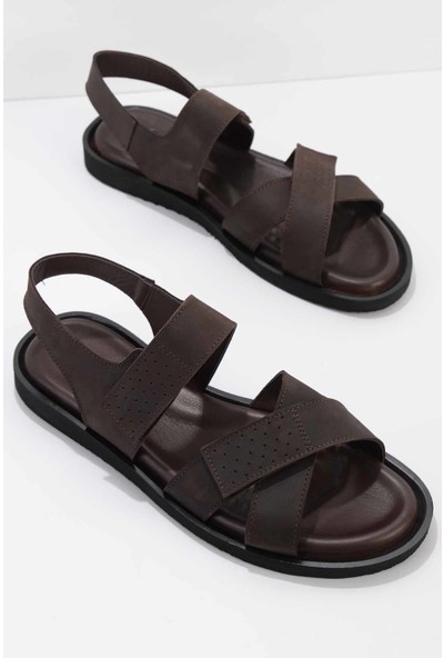 Bambi Siyah Hakiki Deri Erkek Sandalet