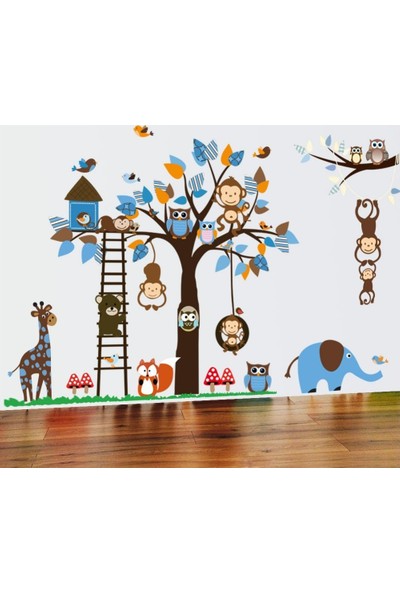 Kt Decoration Çocuk Odası Dev Duvar Dekoru Orman Hayvanları ve Ağaç Xl 186 x 95 cm Pvc Duvar Sticker