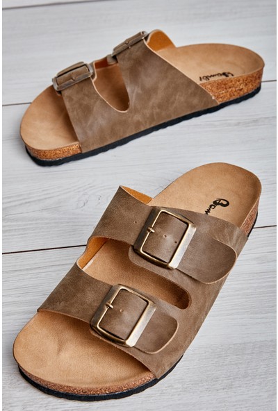 Bambi Vizon Nubuk Kadın Terlik