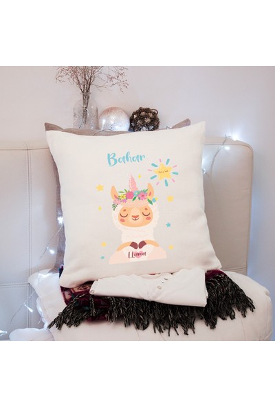 Kitapeli Kişiye Özel Isimli Lama Baskılı Yastık Kılıfı 2049