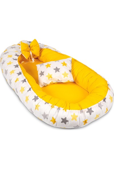 Sluupy Babynest Bebek Uyku Yatağı - Sarı Gri Yıldız Figürlü