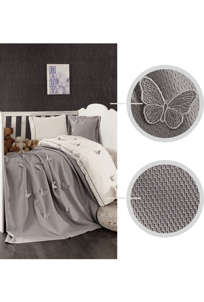 Minelya Home 5 Parça %100 Pamuk 3D Kelebek Desenli Bebek Nevresim Takımı