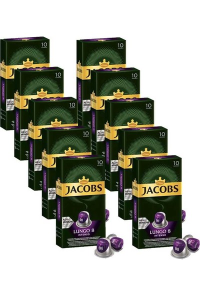 Jacobs Lungo Intenso 8 Kapsül Kahve 10 x 10 Paket (100 ) Nespresso Uyumlu Jacobs Lungo Intenso 8 Kapsül Kahve 10 x 10 Paket (100 ) Nespresso Uyumlu