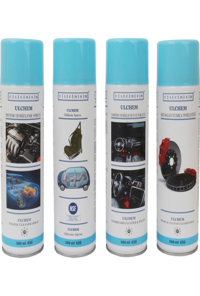 Ulchem Motor Temizleyici Sprey - Silikon Sprey - Torpido Temizleyici - Balata Spreyi Ulchem Motor Temizleyici Sprey - Silikon Sprey - Torpido Temizleyici - Balata Spreyi