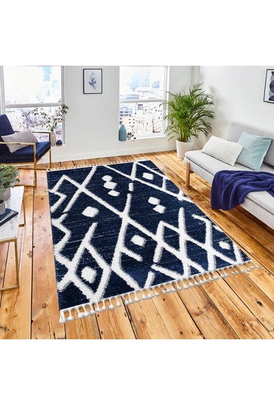 Potamia Luster Lacivert / Beyaz Shaggy HALI_E1881