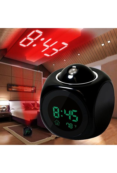 Şifa-İ Nur Şifa-Inur Duvara Yansıtmalı Projeksiyon Dijital Termometreli Ingilizce Konuşan Çalar Masa Saati