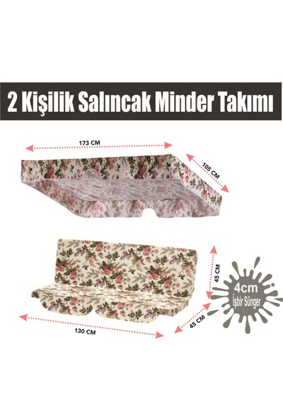 Vip Home Concept Salıncak Minder Seti 2 Kişilik Tenteli Salıncak Minder Seti Ingiliz Gülü