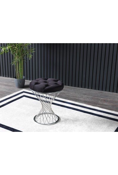 Ressahome Loft Hasır Gümüş Kaplama Metal Puf -45 Cm-Siyah