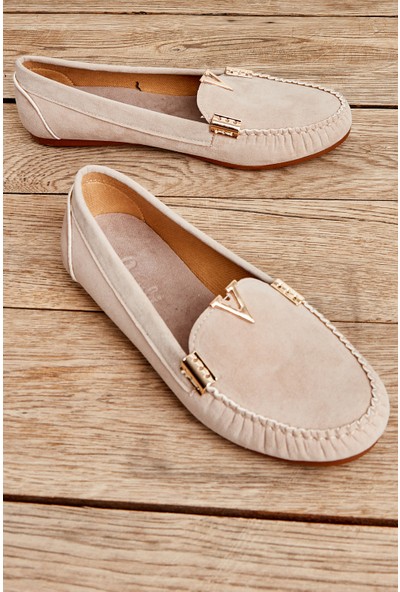 Bambi Vizon Kadın Loafer Ayakkabı