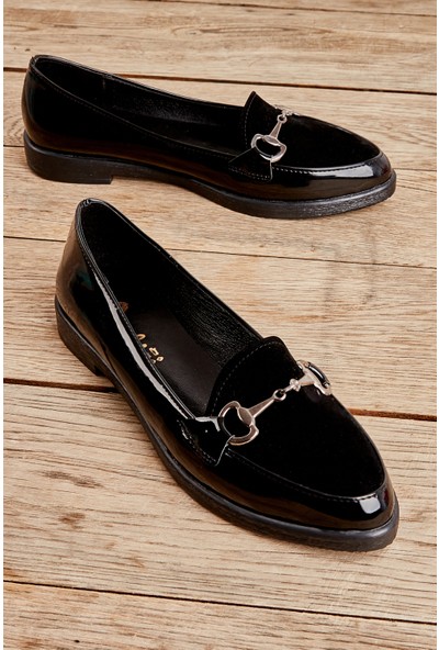 Bambi Siyah/Leopar Kadın Loafer Ayakkabı