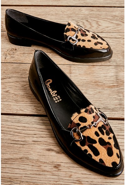 Bambi Siyah/Leopar Kadın Loafer Ayakkabı